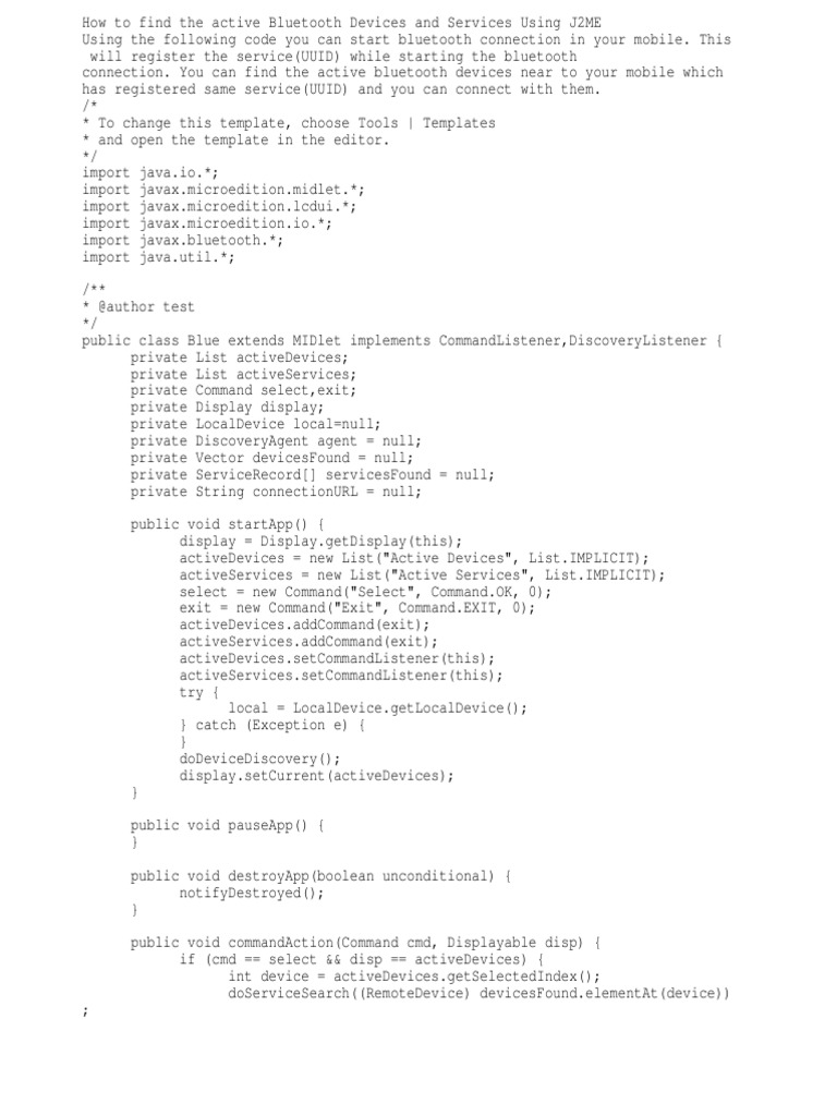 J2ME - How To Find The Active Bluetooth Devices and Services | PDF | Computer Programming ...