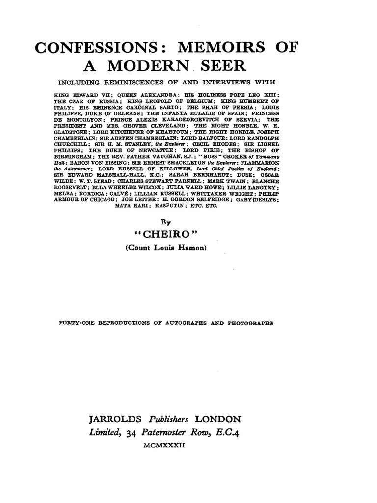 1932 Cheiro Confessions Memoris of A Modern Seer | PDF | Religion And ...
