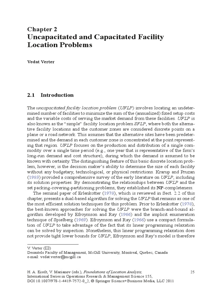Uncapacitated and Capacitated Facility Location Problems: Vedat Verter ...