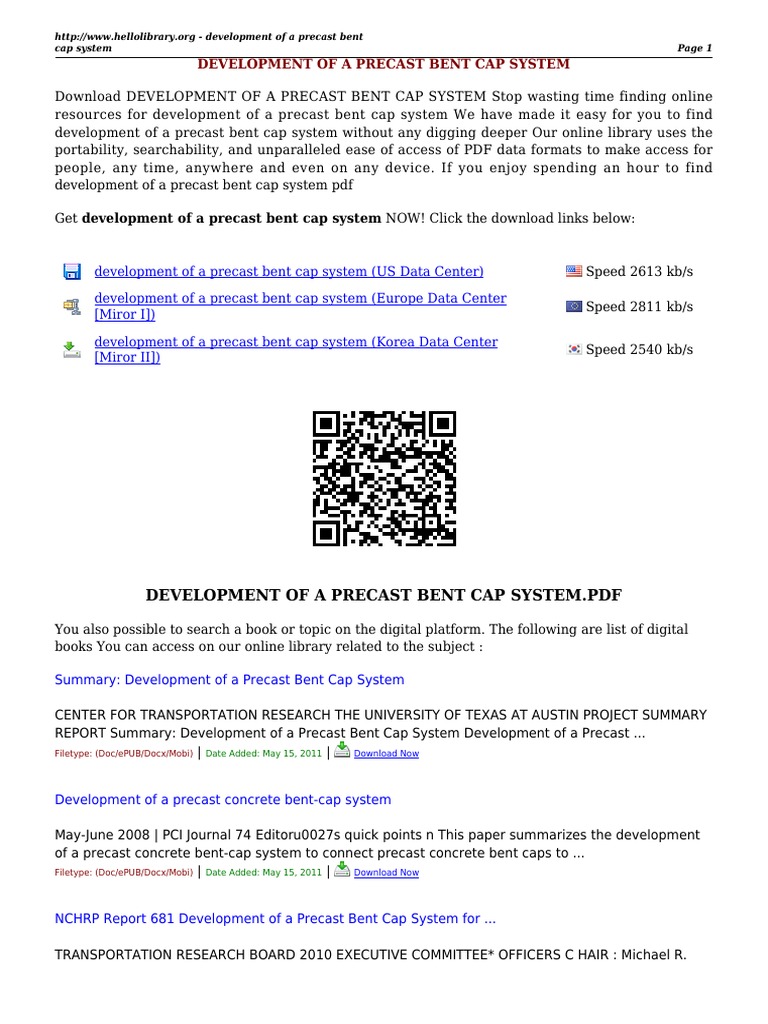 Development of A Precast Bent Cap System | PDF | Structural Engineering ...