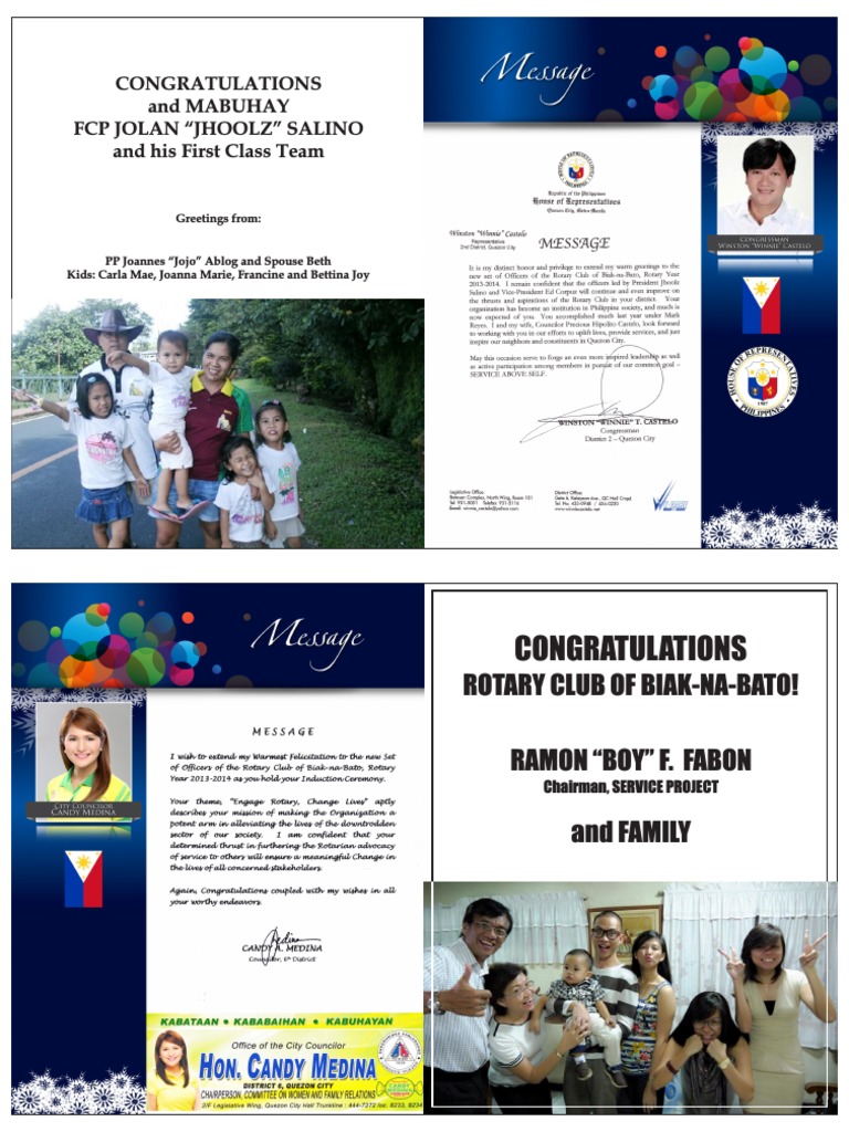 Rotary Club of Biak-Na-Bato Induction Souvenir Program 2013-2014 | PDF ...
