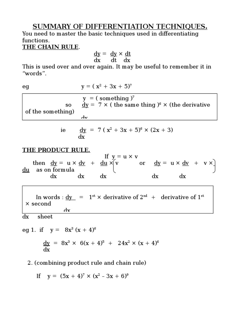 Differentiation Techniques Explained | PDF | Logarithm | Derivative