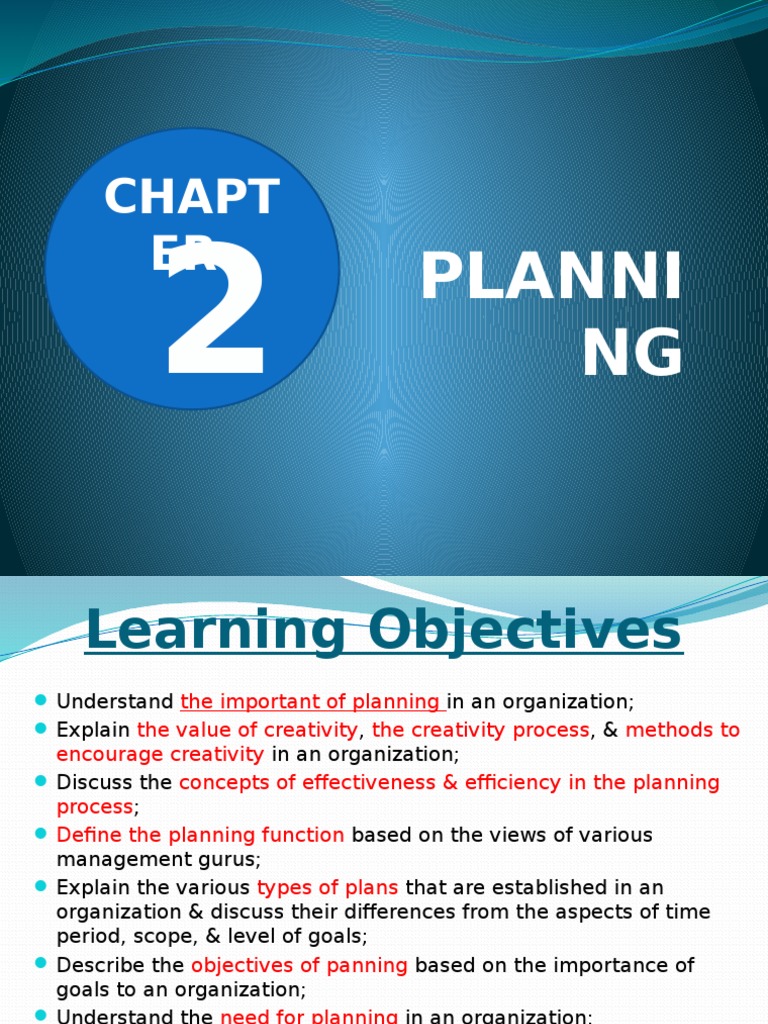 Chapter 2 - Planning | PDF | Goal | Strategic Planning
