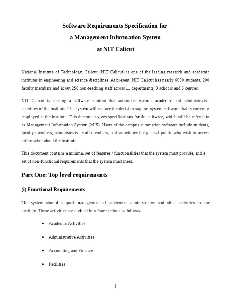 Software Requirements Specification For A Management Information System ...