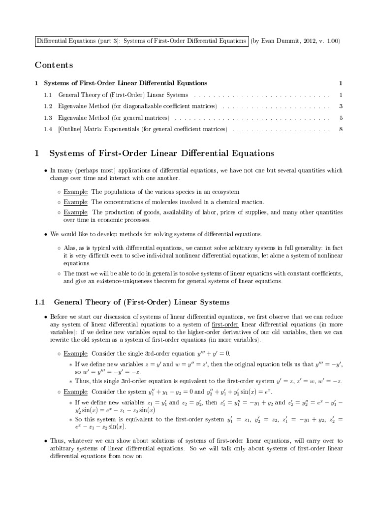 Diffeq 3 Systems of Linear Diffeq | PDF | Eigenvalues And Eigenvectors | Matrix (Mathematics)
