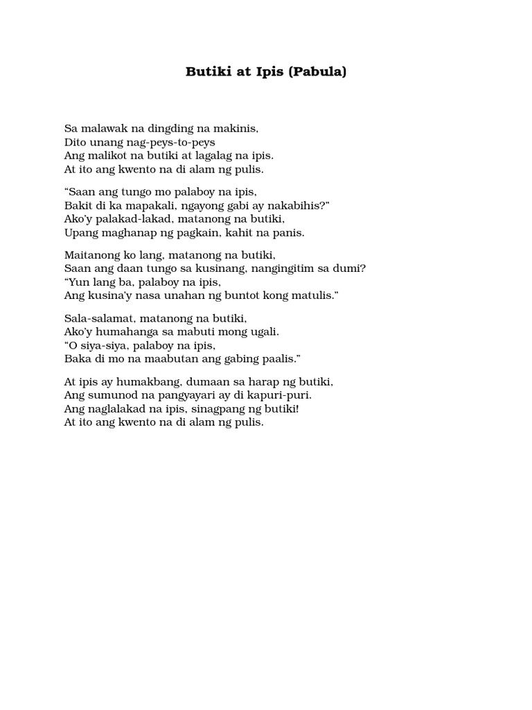 Pabula, Parabula, Alamat at Sawikain | PDF