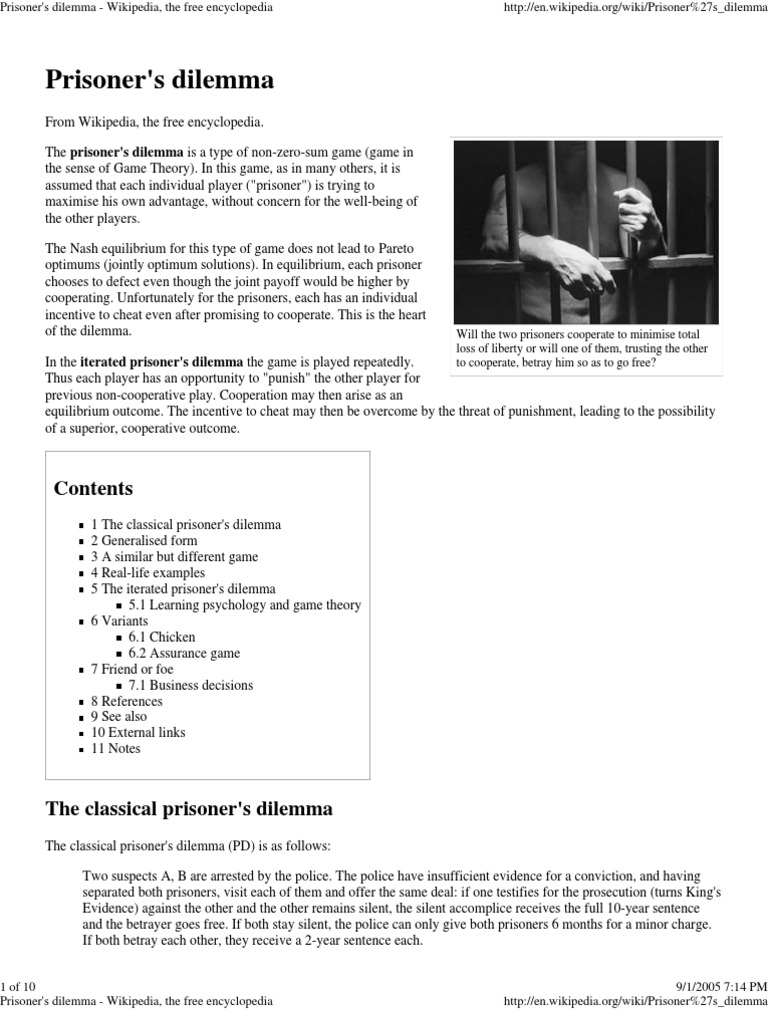 Prisoner's Dilemma | PDF | Mathematical And Quantitative Methods ...