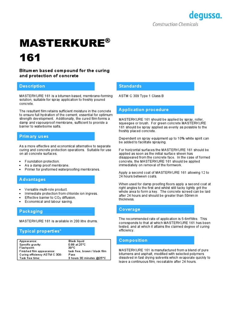 TDS - Masterkure 161 | PDF | Asphalt | Concrete