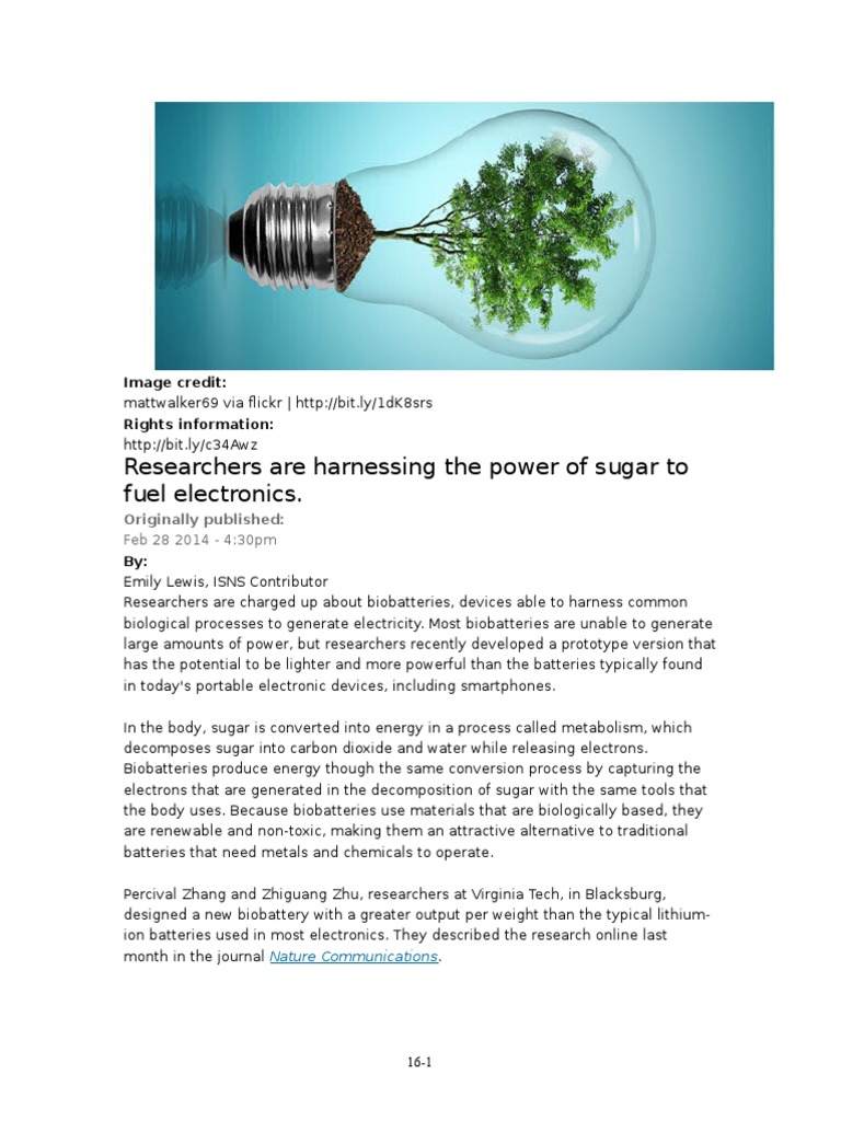Sugar Battery | PDF | Battery (Electricity) | Enzyme
