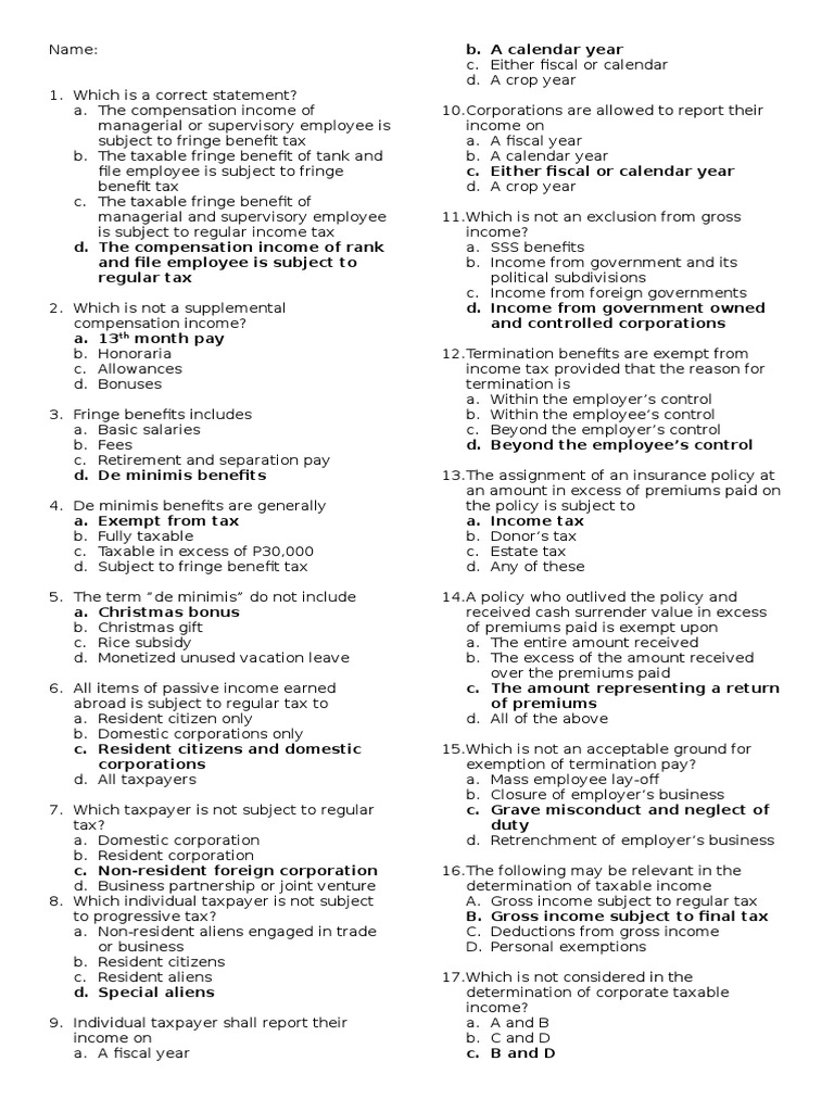 Quiz 2 in Tax | PDF | Capital Gains Tax | Taxation In The United States