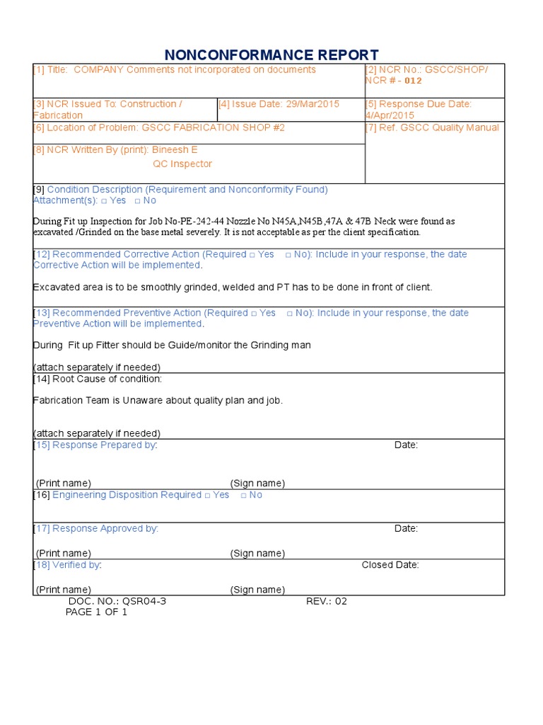 NCR | PDF | Metal Fabrication | Industries