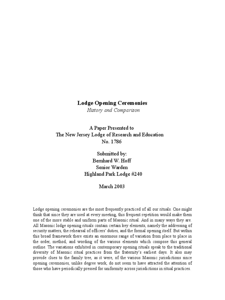 Opening Ritual | PDF | Freemasonry | Masonic Lodge