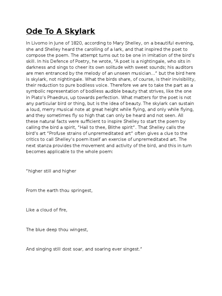 Ode To A Skylark | PDF | Sky | Poetry