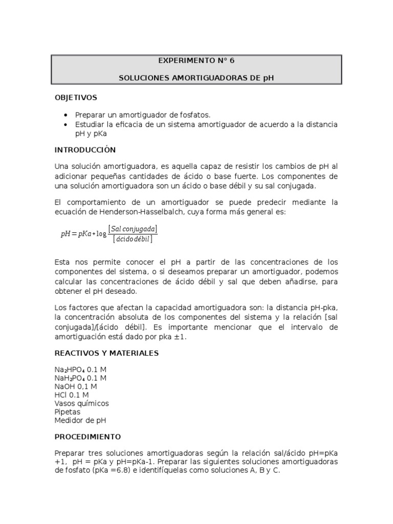 EXPERIMENTO N 6. Amortiguadores D EpH | PDF | Solución tampón | Ph