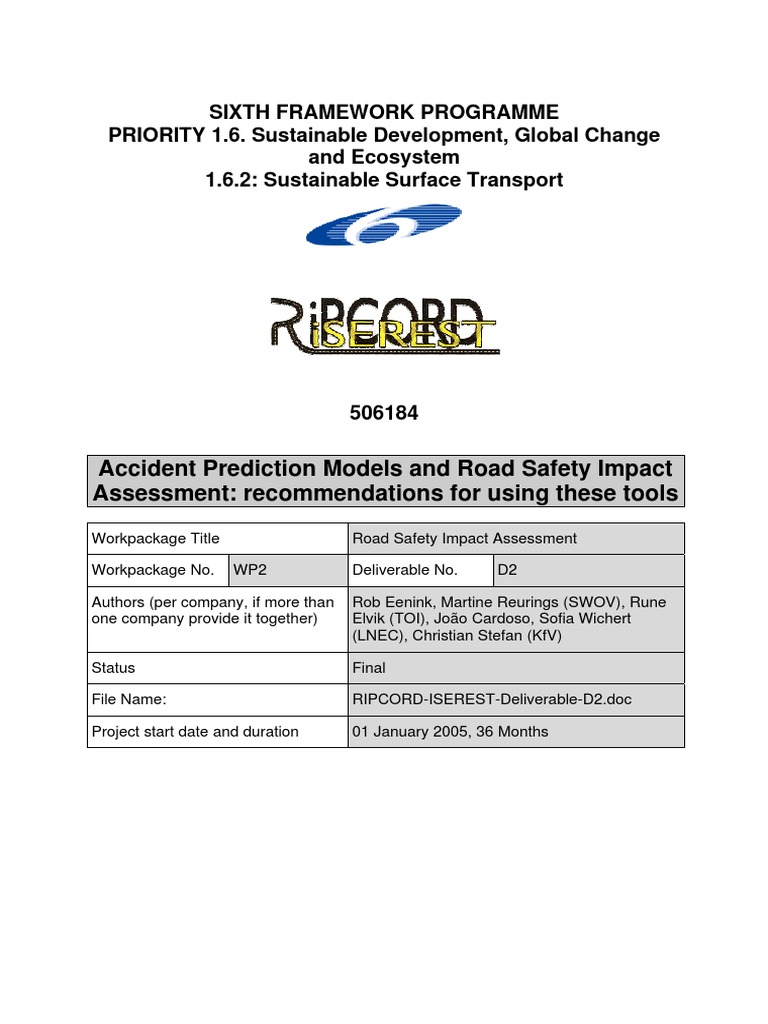 Accident Prediction Models and Road Safety Impact Assessment ...