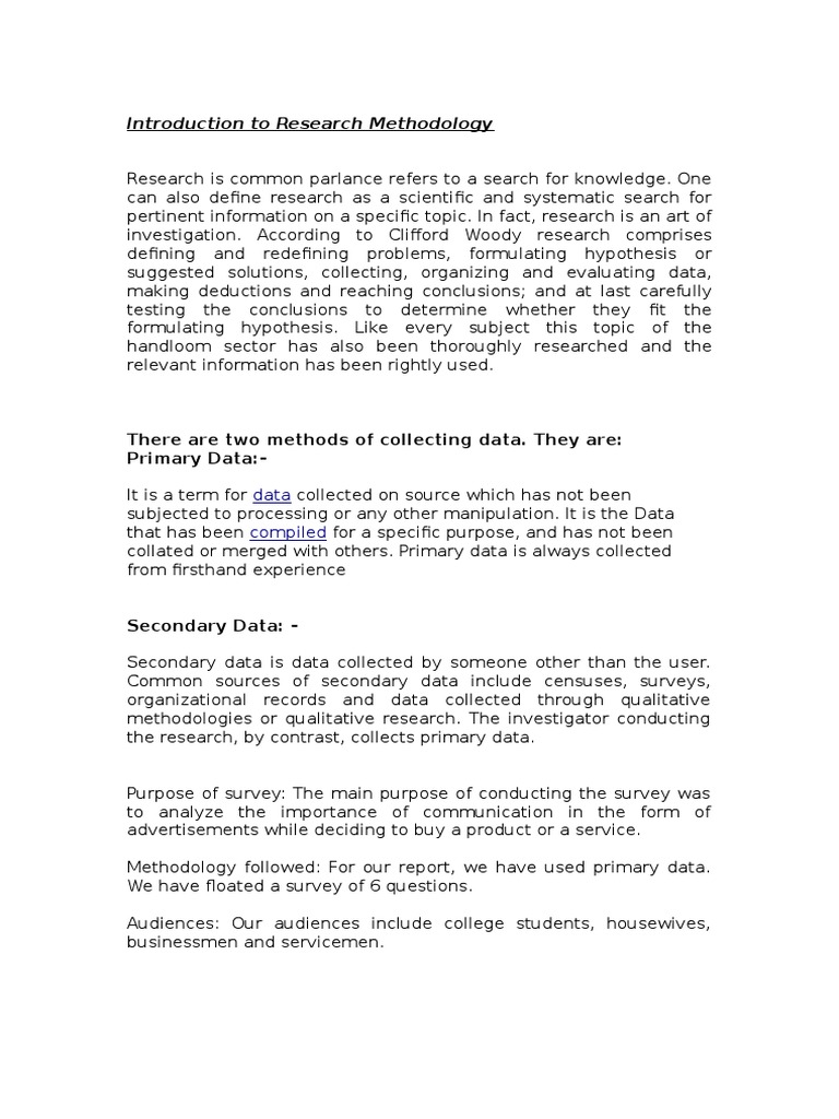 Introduction To Research Methodology: There Are Two Methods of ...