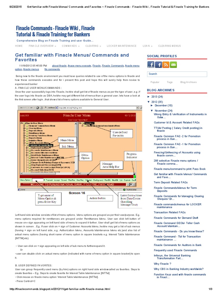 Get Familiar With Finacle Menus - Commands and Favorites - Finacle ...