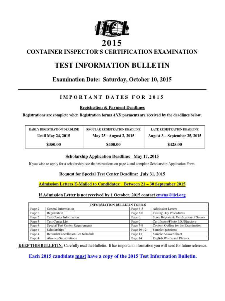 2015 Container Exam Bulletin | PDF | Test (Assessment) | Welding