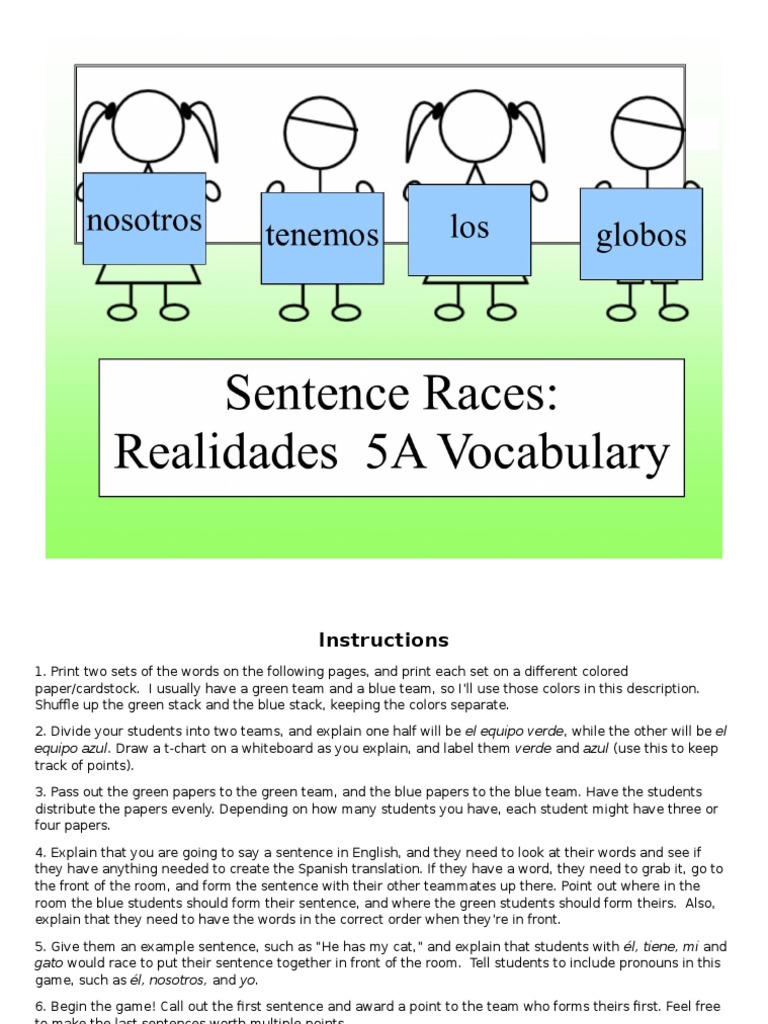 Sentence Race Activity Instructions | PDF | Linguistic Typology | Languages