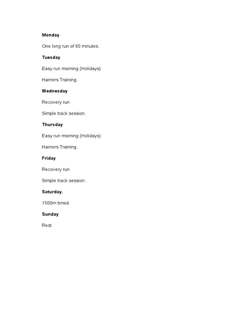 Weekly Running Schedule | PDF | Wellness