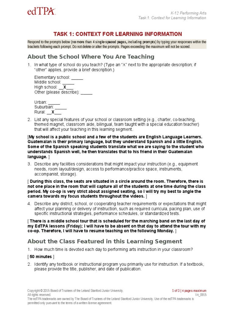 Edtpa Pfa Context For Learning | PDF | Individualized Education Program ...