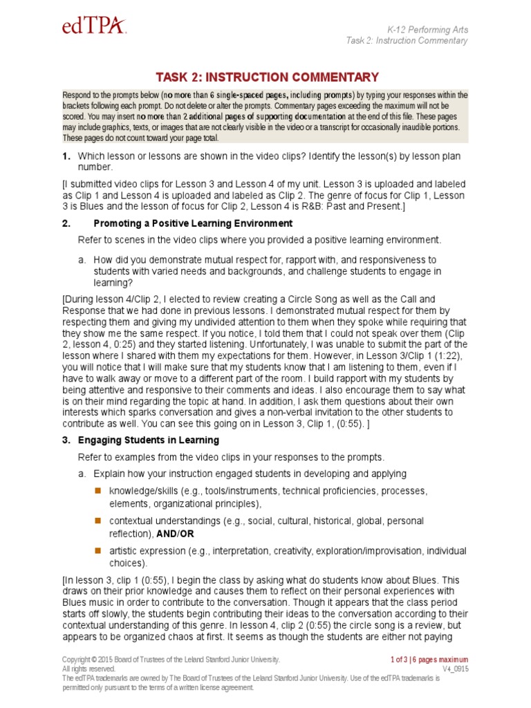 Edtpa Pfa Instruction Commentary | PDF | Conversation | License