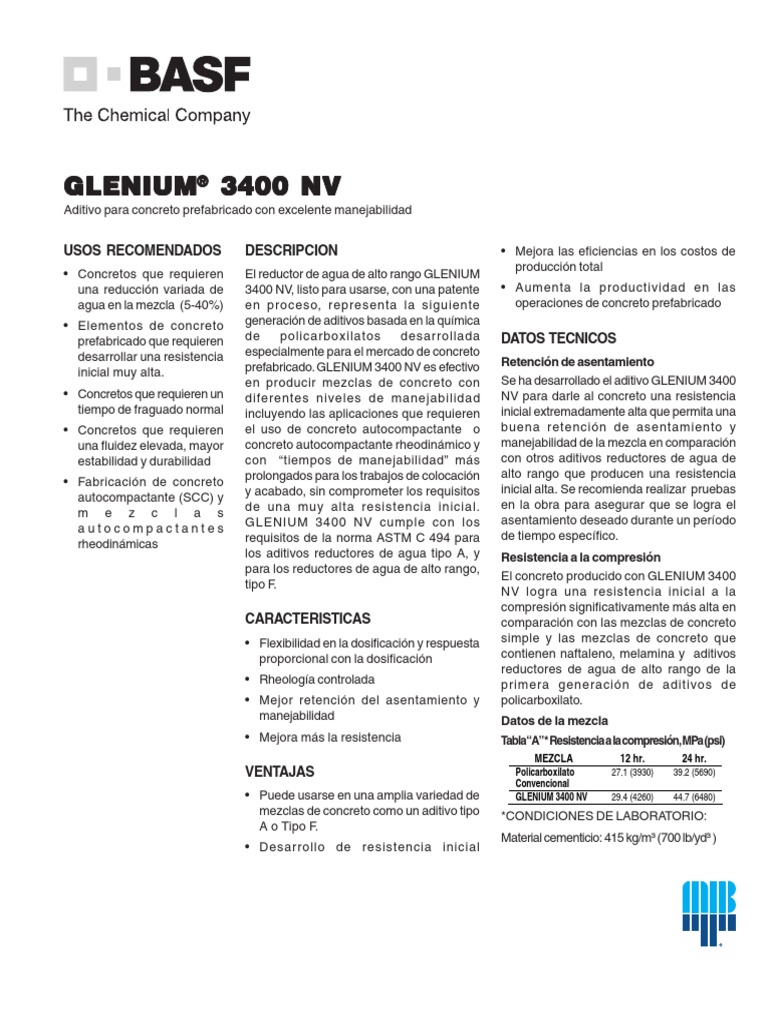 Glenium 3400 NV PDF | PDF | Corrosión | Hormigón