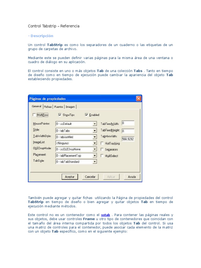 Guía de Uso del Control TabStrip | PDF | Tiempo de ejecución (fase del ciclo de vida del ...