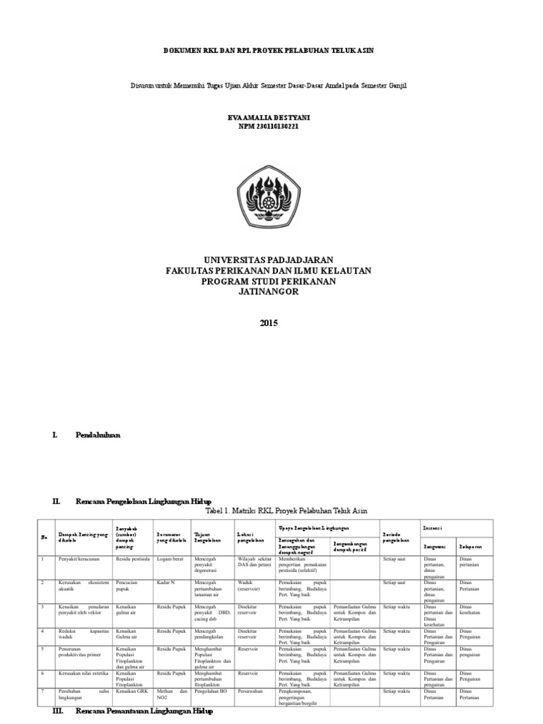 DOKUMEN RKL DAN RPL Pembangunan Reservoir DAS | PDF