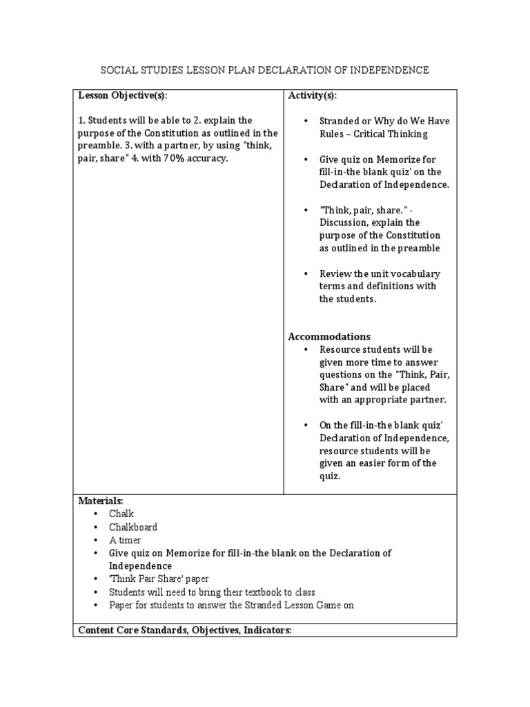 Declaration of Independence Lesson Plan | PDF | Constitution | Lesson Plan
