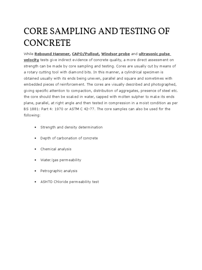 Core Sampling and Testing of Concrete | PDF | Concrete | Strength Of ...