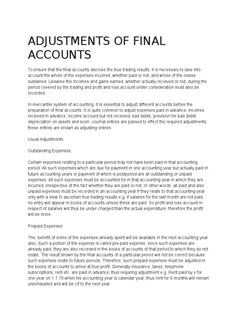Adjustments of Final Accounts | PDF | Bad Debt | Debits And Credits Adjustments of Final Accounts | PDF | Bad Debt | Debits And Credits