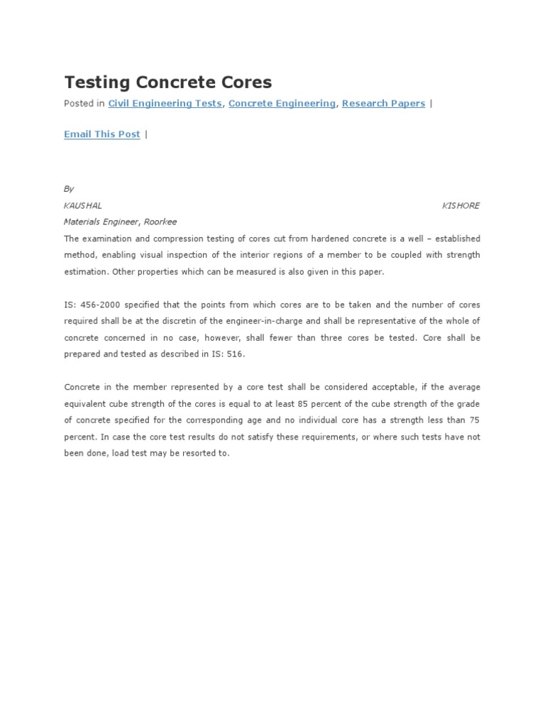 Testing Concrete Cores | PDF | Concrete | Strength Of Materials