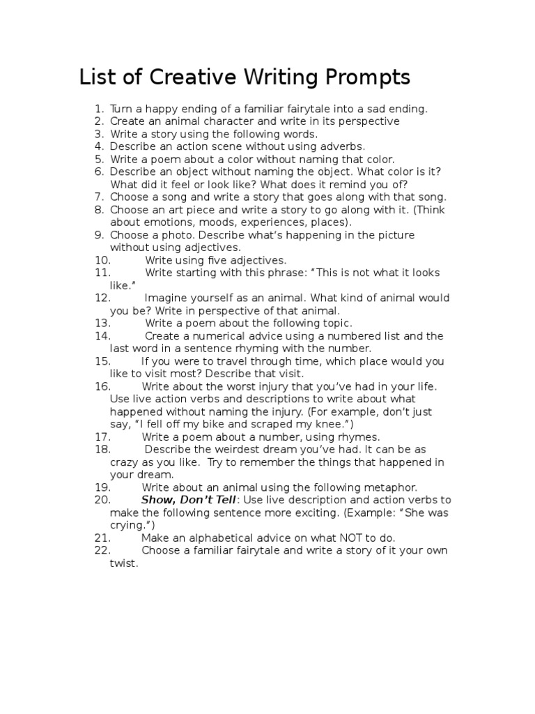 List of Creative Writing Prompts
