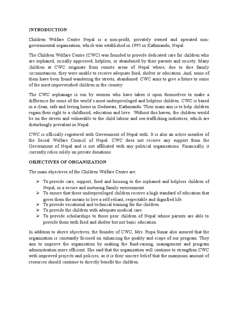 Social Work Report | PDF | Orphanage | Welfare
