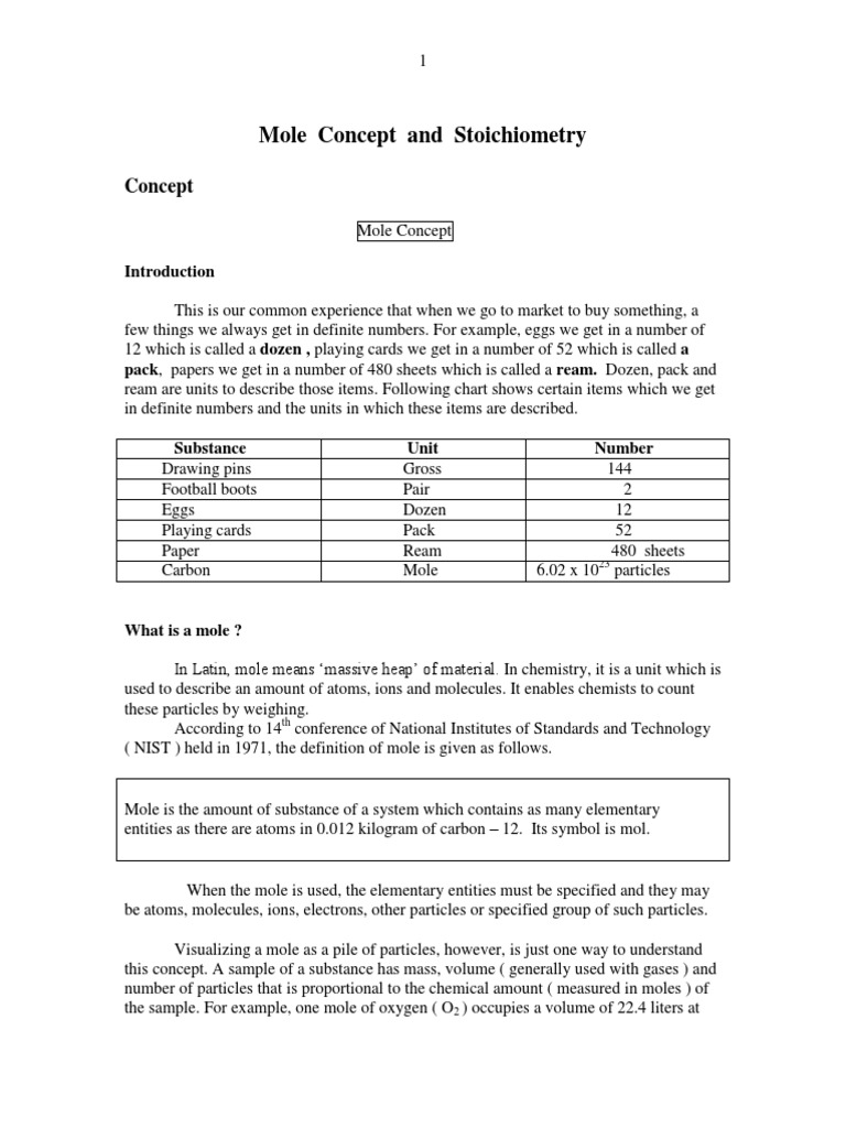 Mole Concept and Stoichiometry | PDF | Stoichiometry | Mole (Unit)