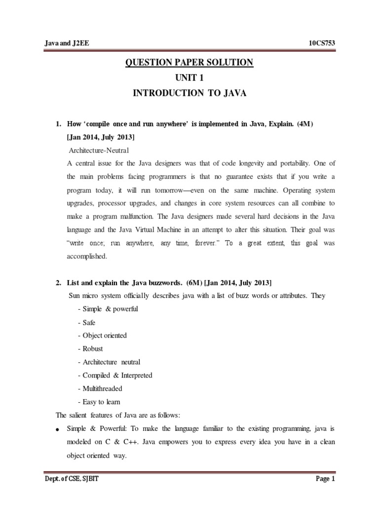 Cse Vii Java and J2EE (10cs753) Solution | PDF | Java (Programming Language) | Class (Computer ...