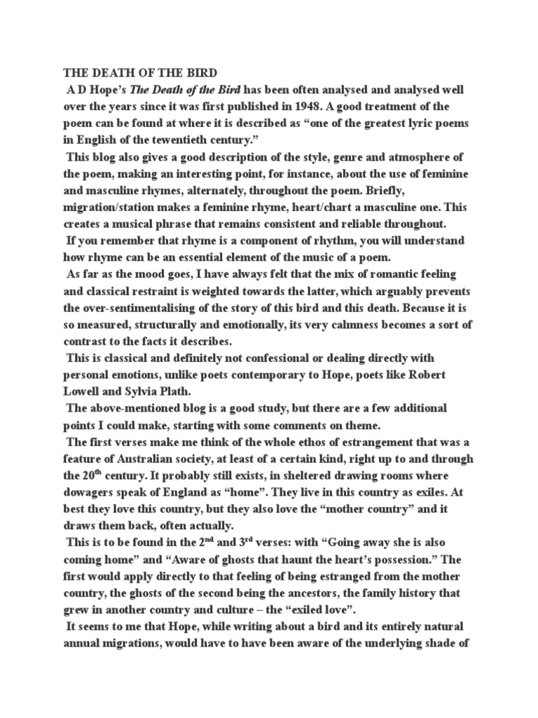 The Death of The Bird | PDF | Poetry
