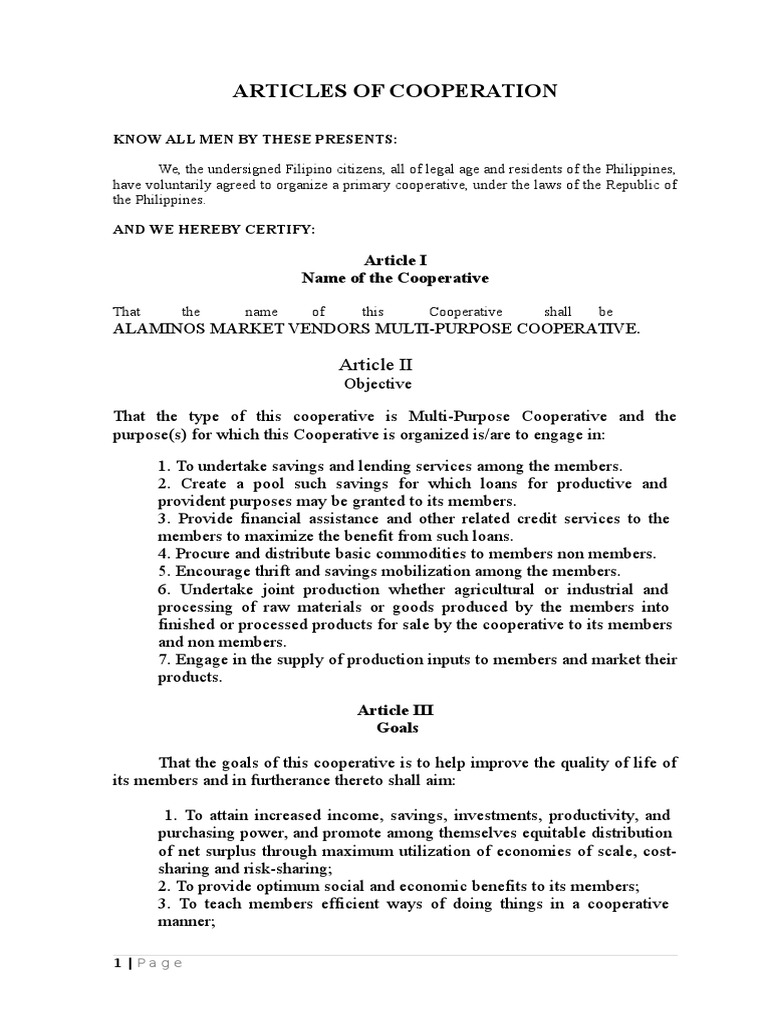 Articles of Cooperation | PDF | Cooperative | Wealth