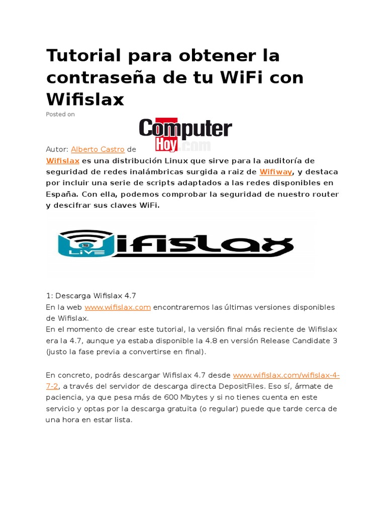 Tutorial para Obtener La Contraseña de Tu WiFi Con Wifislax | PDF | Red de computadoras ...