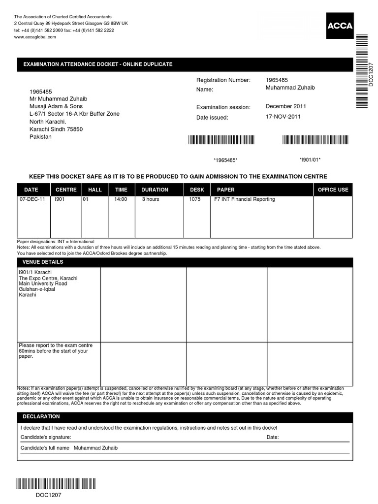 ACCA Docket | PDF | Identity Document | Test (Assessment)