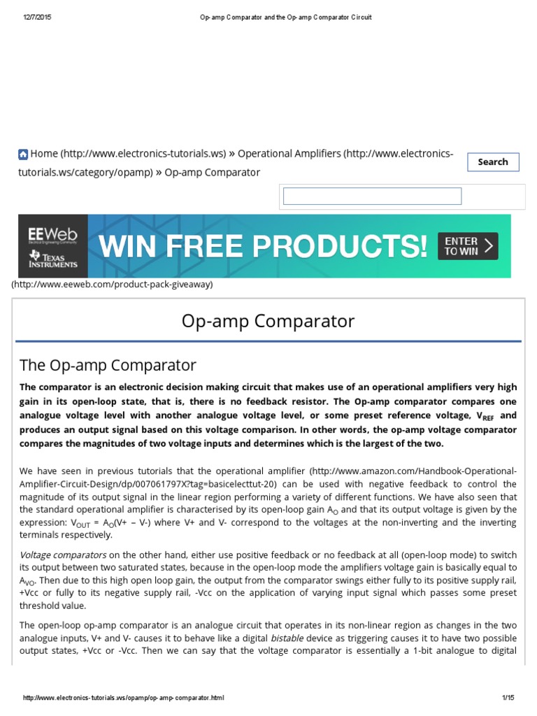 Op-Amp Comparator and The Op-Amp Comparator Circuit | PDF | Operational ...