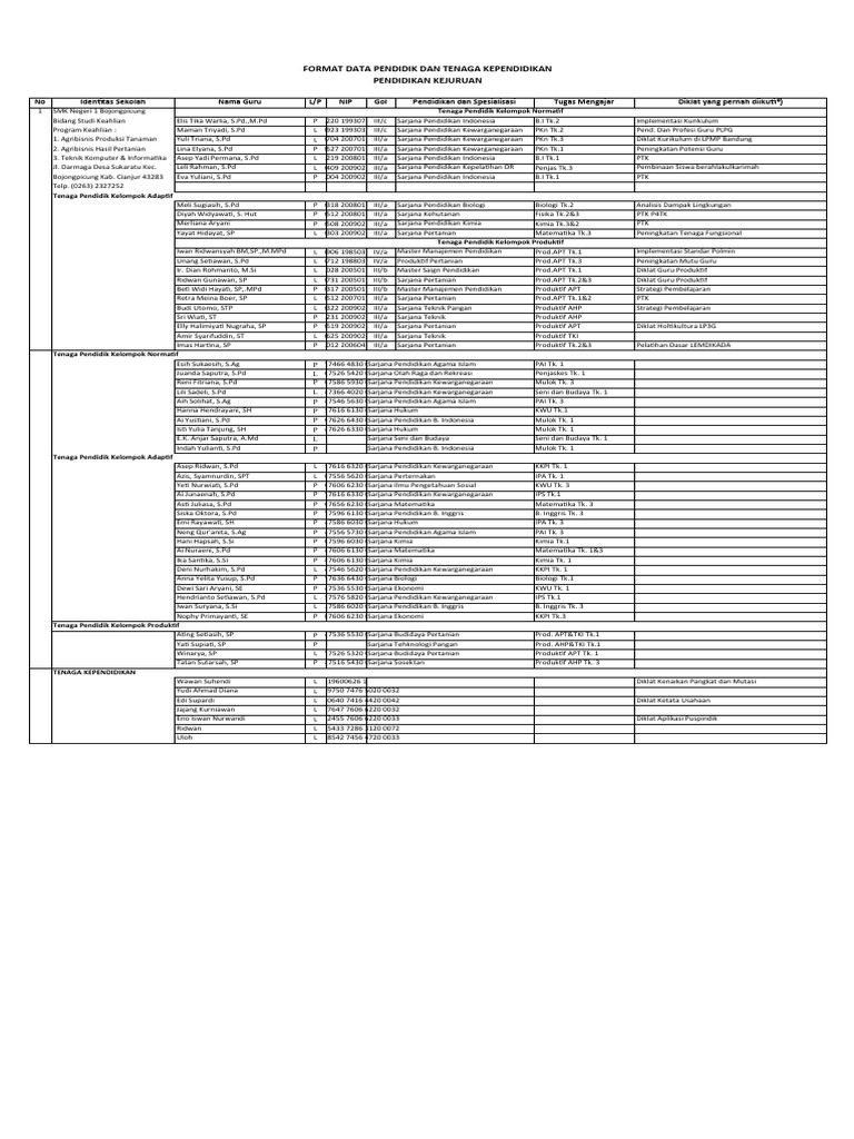 Data Pendidik Dan Kependidikan SMK Negeri | PDF