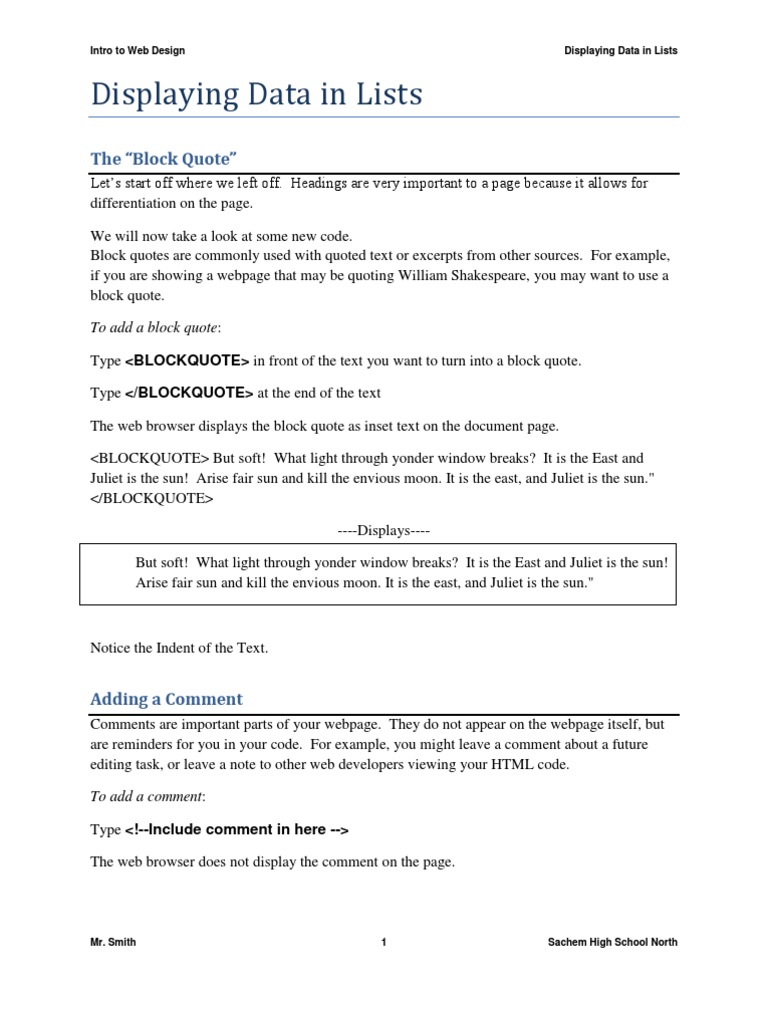 Displaying Data in Lists | PDF | Web Page | Hypertext