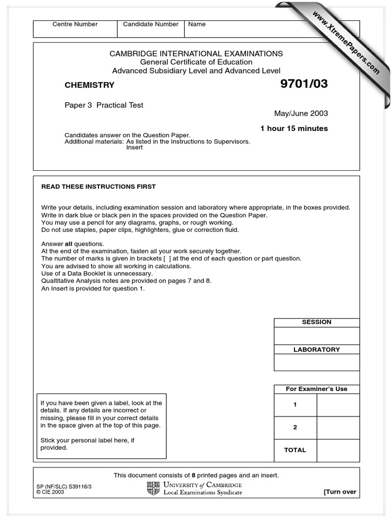 9701 s03 QP 3 PDF | PDF | Precipitation (Chemistry) | Solubility