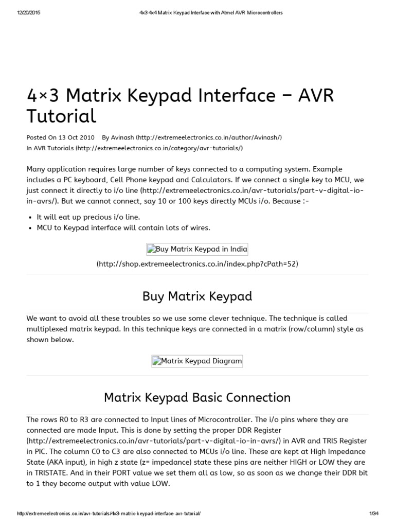 4x3 4x4 Matrix Keypad Interface With Atmel AVR Microcontrollers | PDF | Microcontroller ...