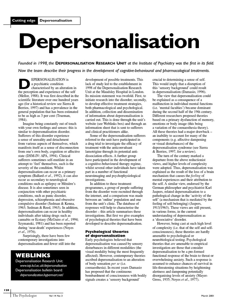 Depersonalization - Depersonalization Research Unit | PDF | Clinical ...