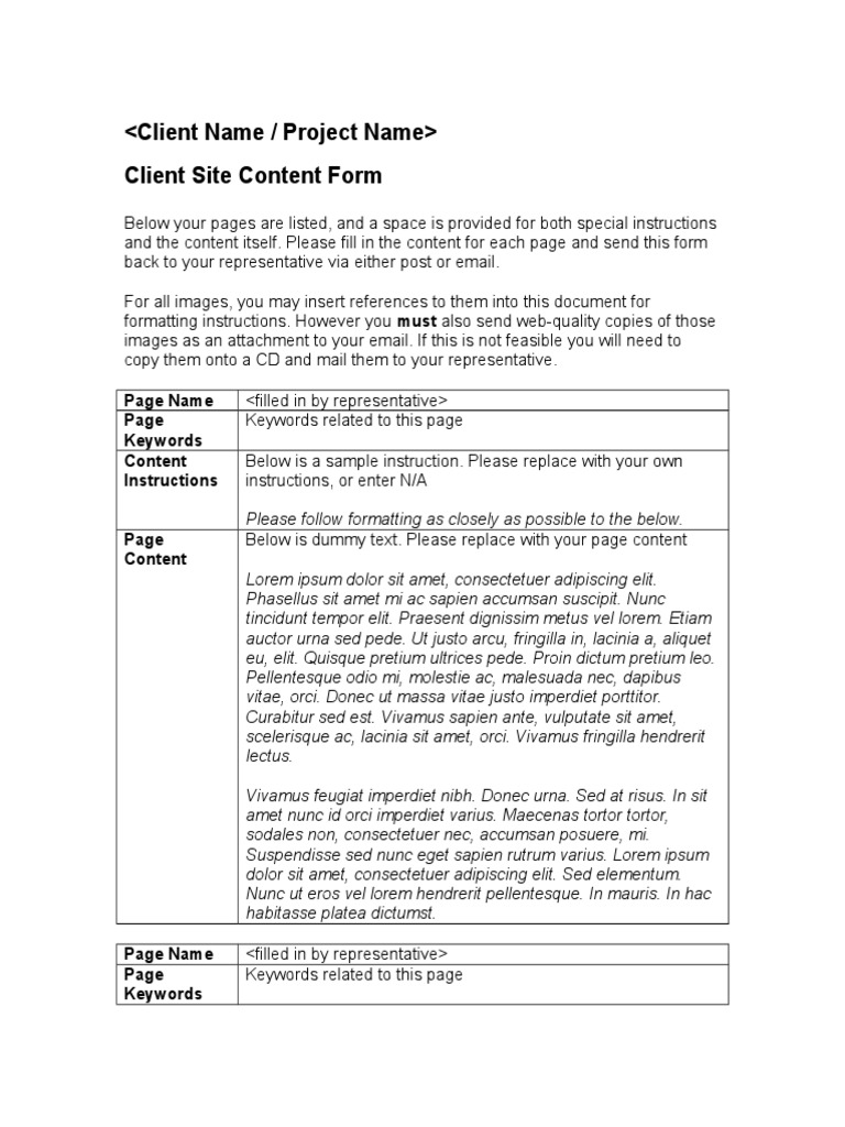 Client Site Content Form | PDF | Business