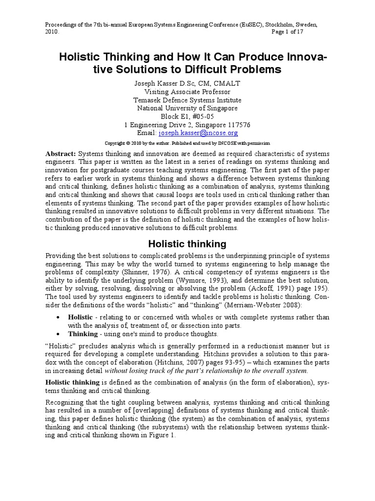 Holistic Thinking | PDF | Systems Thinking | System