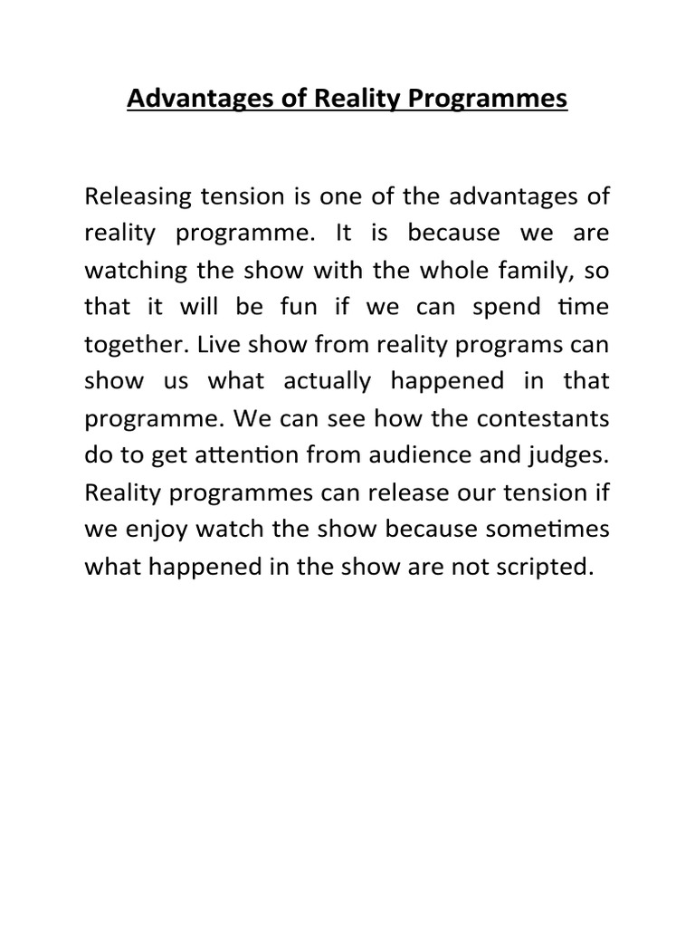 Advantages of Reality TV Shows | PDF